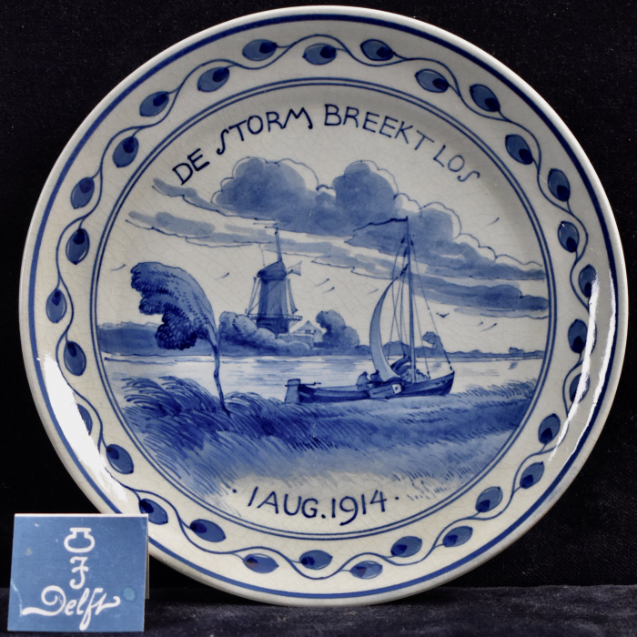 Antique Dutch Blue & White Royal Delft Great War Plate. THE STORM ...