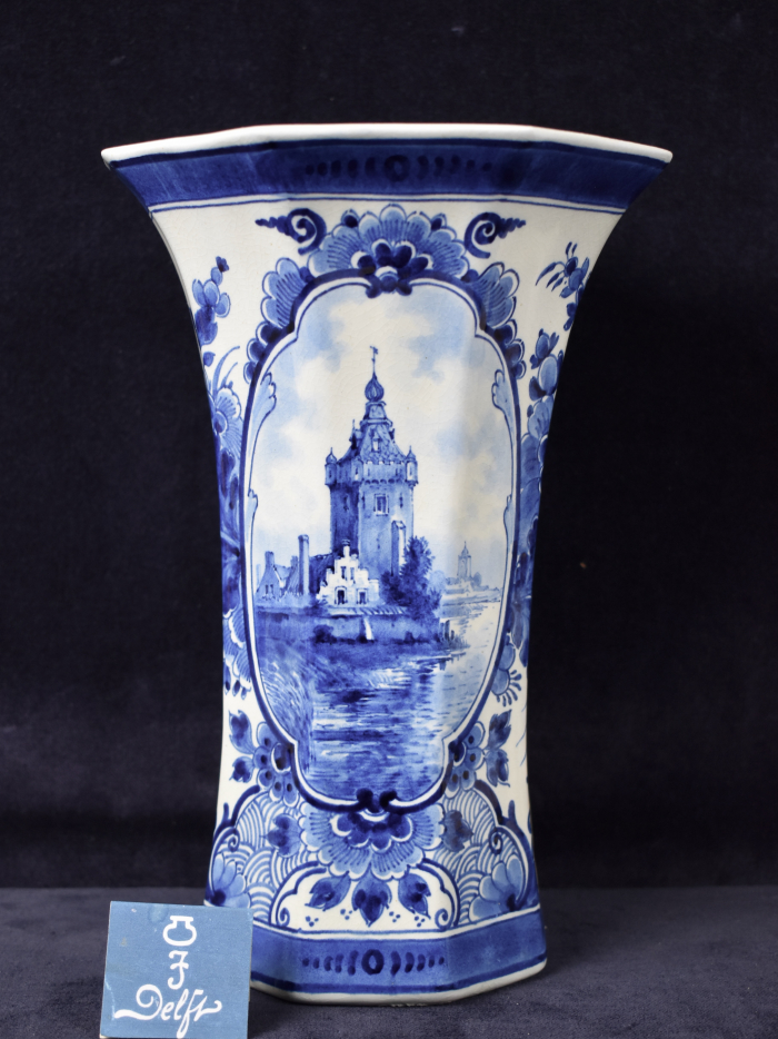 Rare Dutch Royal Delft Beaker Vase with Landscape - 1943 | Hart