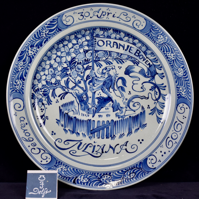 Antique Dutch Hand Painted Blue & White Royal Delft Royal Birth Plate ...
