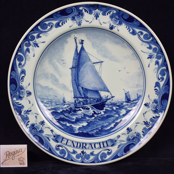 EENDRACHT - Dutch Blue & White Regina Delft Hand Painted Maritime Tall ...
