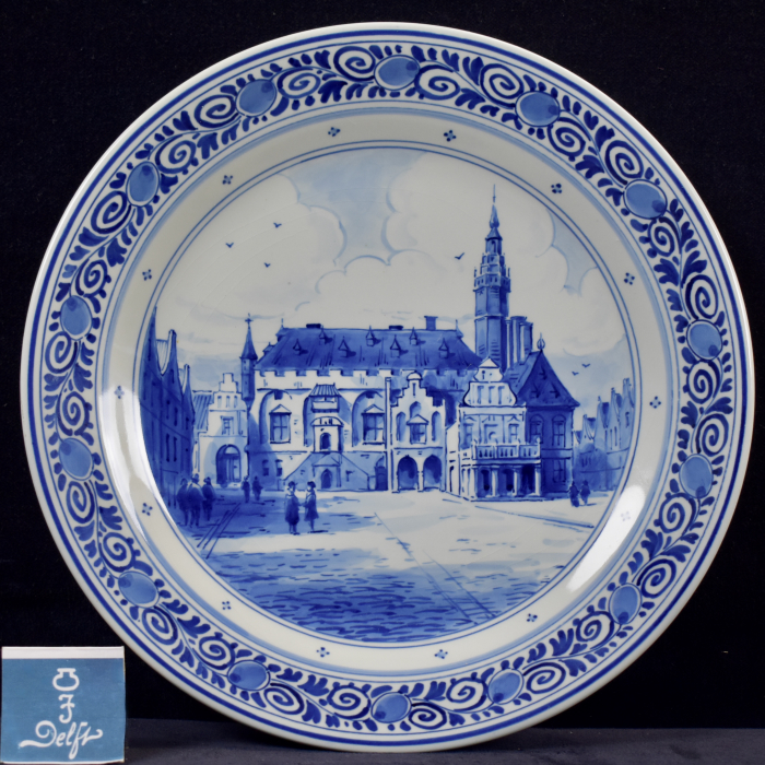 Very Rare Dutch Blue & White Royal Delft Plate Haarlem Town Hall ...