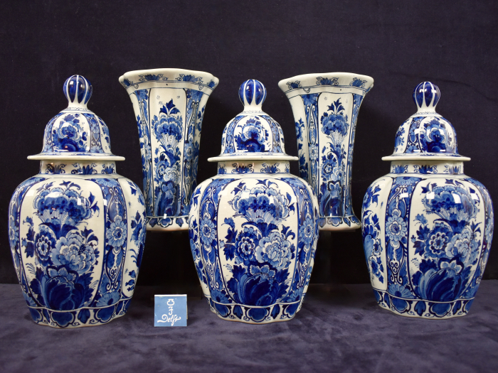 Antique Dutch Blue & White Royal Delft Hand Painted Five Piece ...