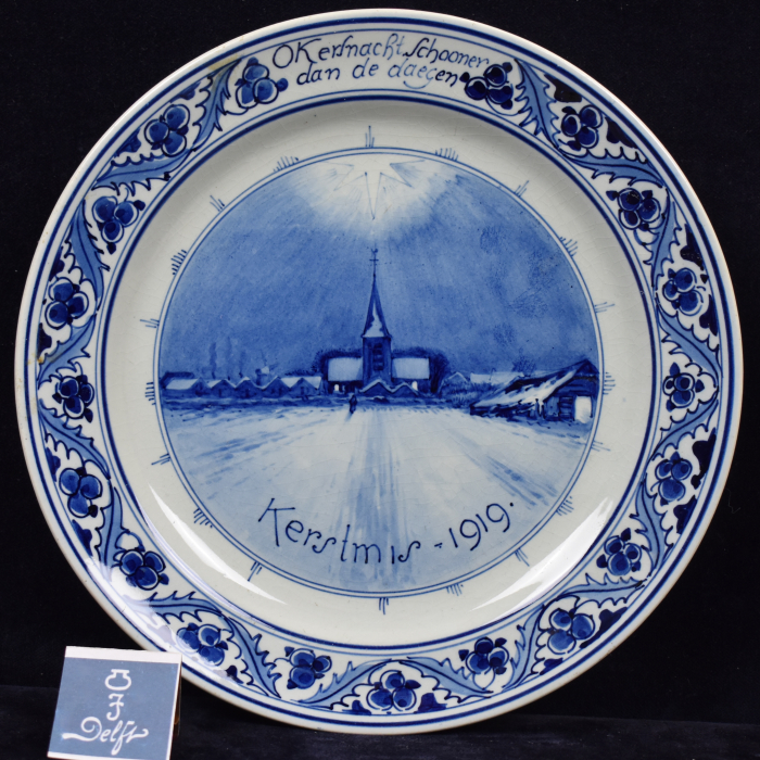 Antique Large Dutch Blue & White Royal Delft Christmas Plate - KERSTMIS ...