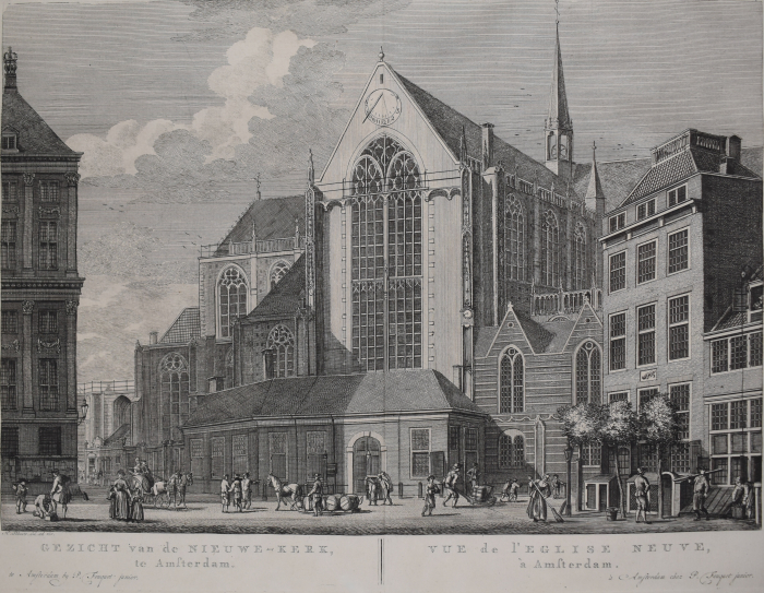 DE DAM - De Nieuwe Kerk – P. Fouquet 1783. Antieke Kopergravure / Prent ...