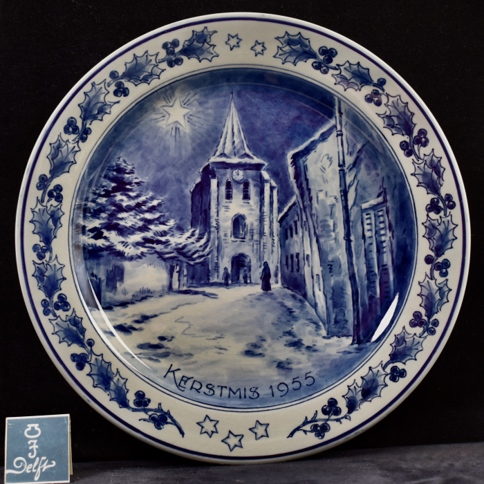 Large Dutch Blue & White Royal Delft Christmas Plate - KERSTMIS 1955 ...
