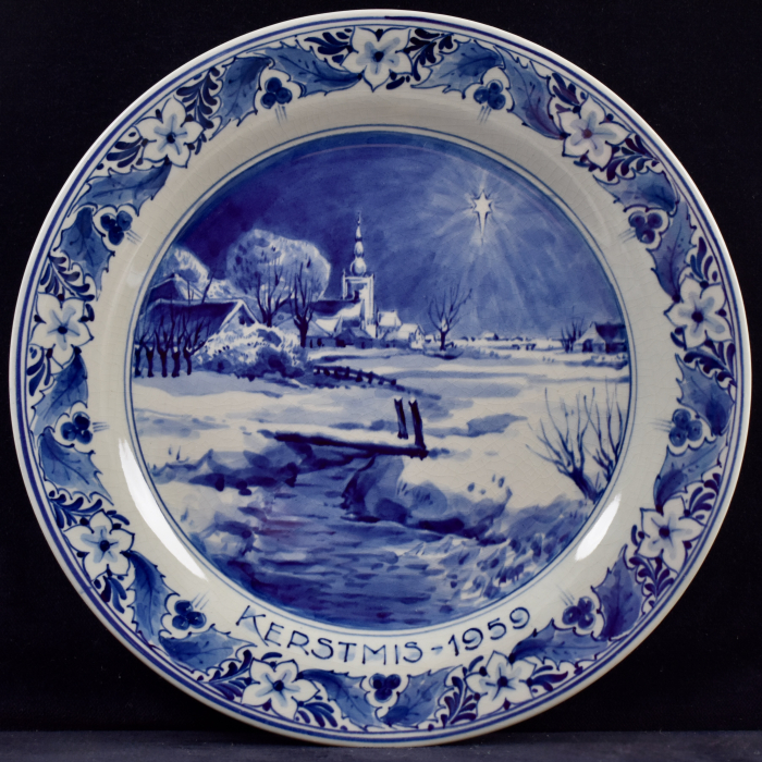 Large Dutch Blue & White Royal Delft Hand Painted Christmas Plate ...