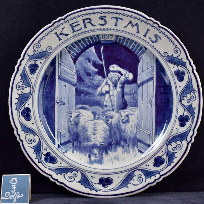 Rare Large Antique Dutch Blue & White Royal Delft Hand Painted Rimmed ...