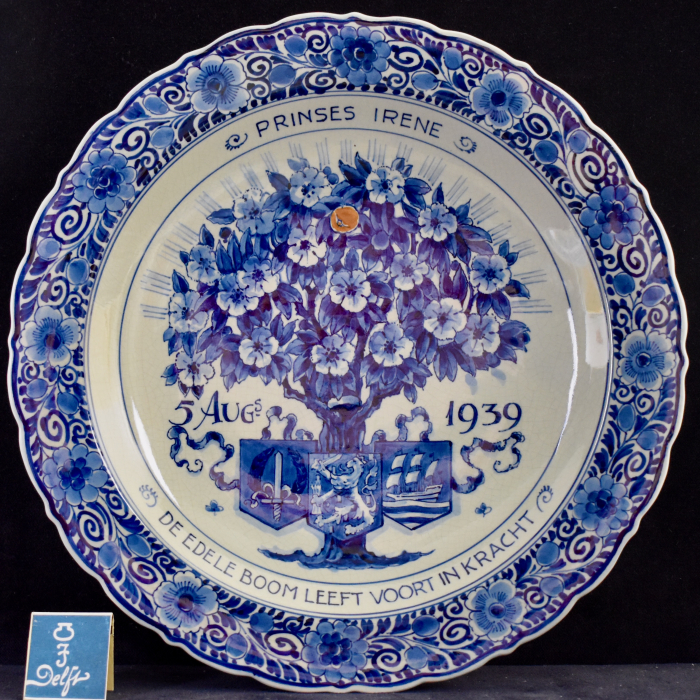 Large Dutch Blue, White & Orange Royal Delft Commemorative Plate. Birth ...