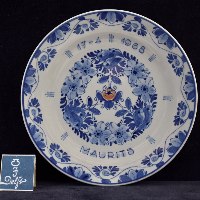 Small Dutch Blue & White Royal Delft Commemorative Plate Birth of ...