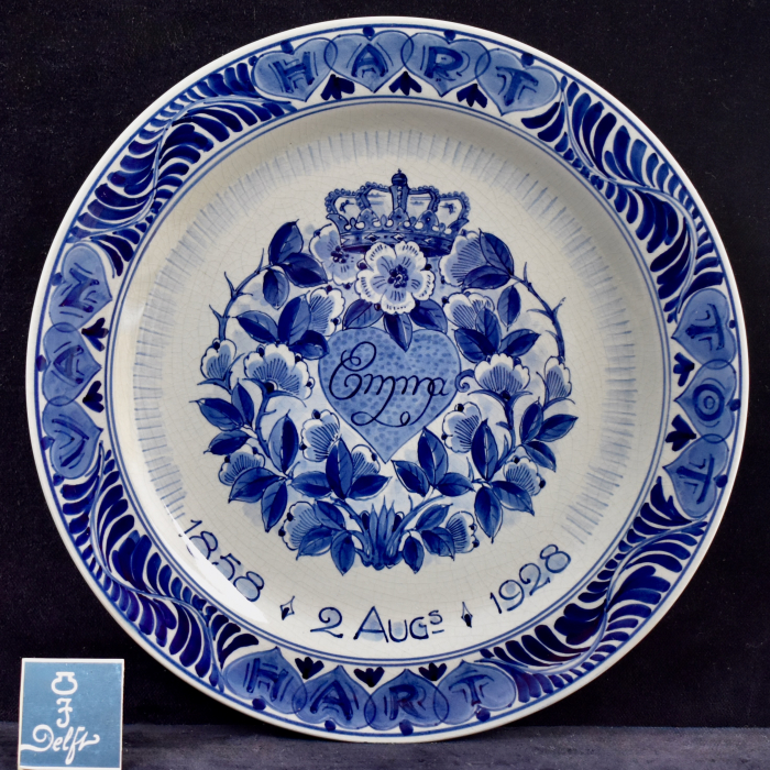 Dutch Blue & White Royal Delft Commemorative Plate Queen Emma 70th ...