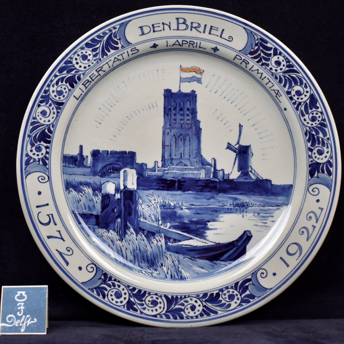 Antique Dutch Red, Blue & White Royal Delft Commemorative Plate – Den ...