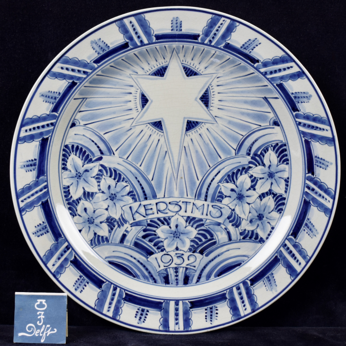 Large Dutch Blue & White Royal Delft Christmas Plate Christmas Star ...