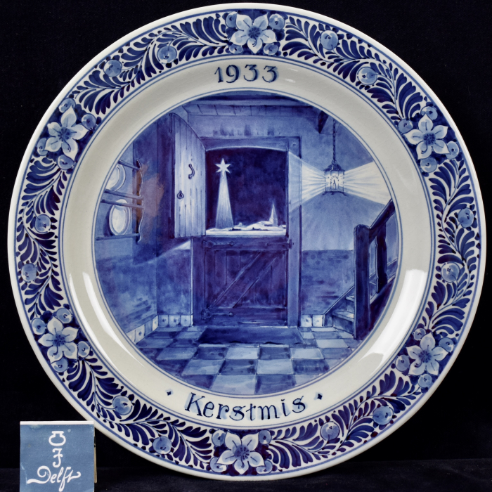 Large Dutch Blue & White Royal Delft Hand Painted Christmas Plate ...