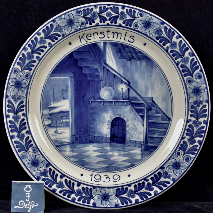 Large Dutch Blue & White Royal Delft Hand Painted Christmas Plate ...