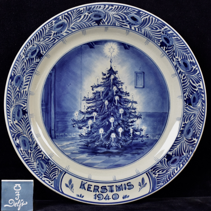 Large Dutch Blue & White Royal Delft Hand Painted Christmas Plate ...