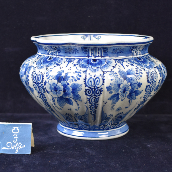 Dutch Blue & White Royal Delft Hand Painted Round Flower Pot / Cachepot ...